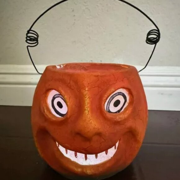 Source Unknown | Holiday | Vintage Crackle Halloween Paper Mache Jack O ...